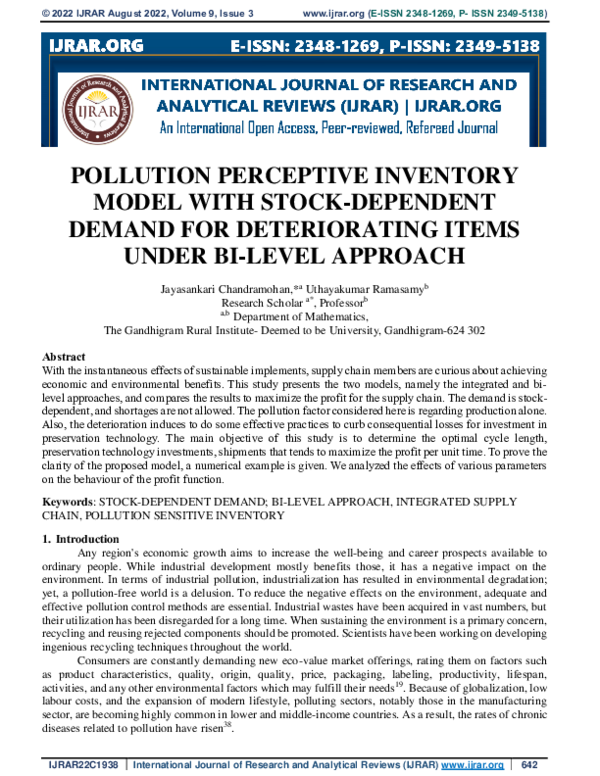 (PDF) POLLUTION PERCEPTIVE INVENTORY MODEL WITH STOCK-DEPENDENT DEMAND ...