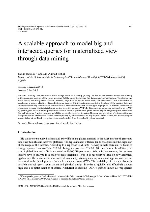 (PDF) A scalable approach to model big and interacted queries for materialized view through data ...