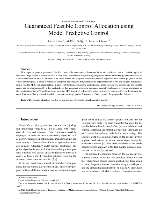 (PDF) Guaranteed feasible control allocation using model predictive control