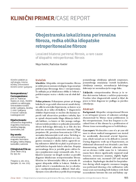 (PDF) Obojestranska lokalizirana perirenalna fibroza, redka oblika ...