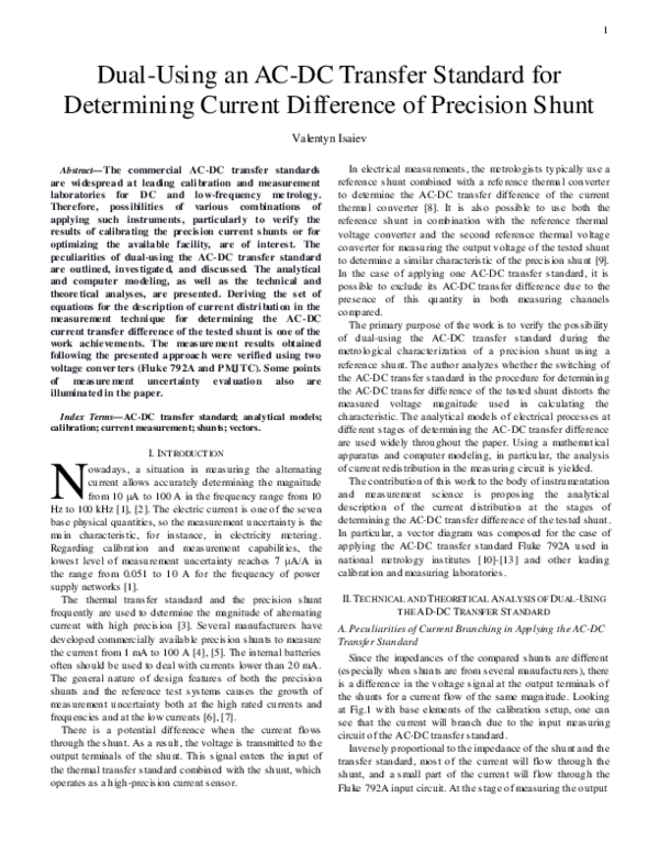 (PDF) Dual-Using an AC-DC Transfer Standard for Determining Current ...