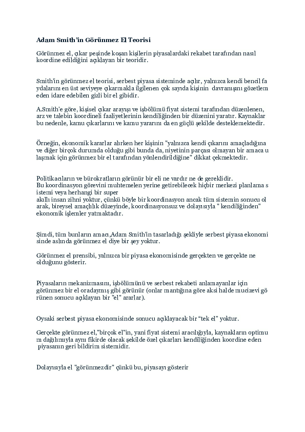 (DOC) Invisible Hand Theory ( Görünmez El Teorisi)