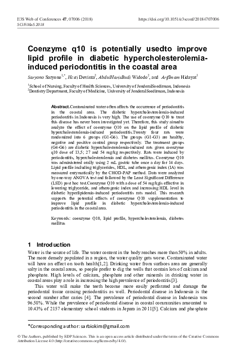(PDF) Coenzyme q10 is potentially usedto improve lipid profile in ...