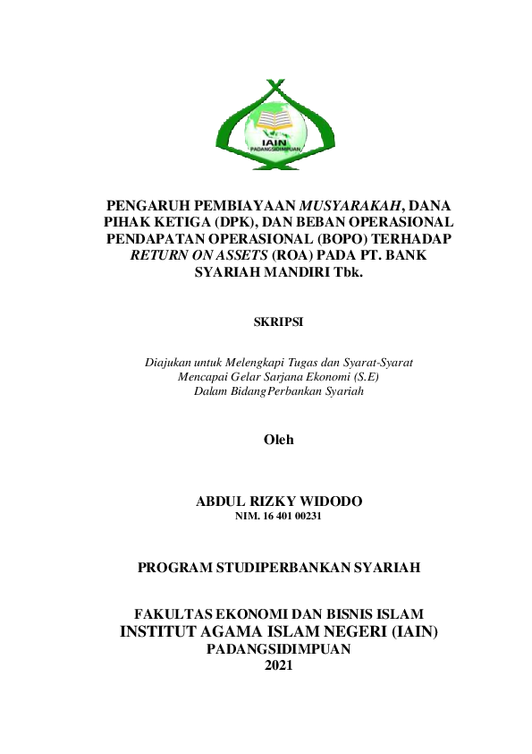 (PDF) Pengaruh pembiayaan musyarakah, dana pihak ketiga (DPK), dan beban operasional pendapatan ...