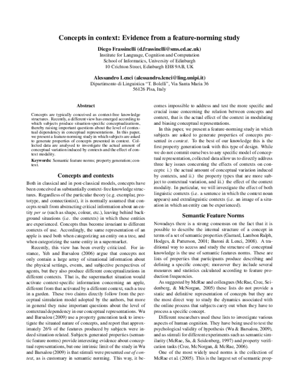 (PDF) Concepts in context: Evidence from a feature-norming study