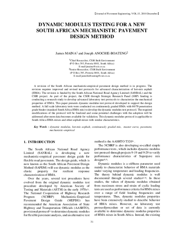 (PDF) Dynamic Modulus Testing for a New South African Mechanistic ...