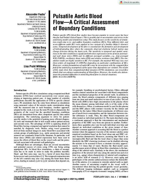 (PDF) Pulsatile Aortic Blood Flow—A Critical Assessment of Boundary ...