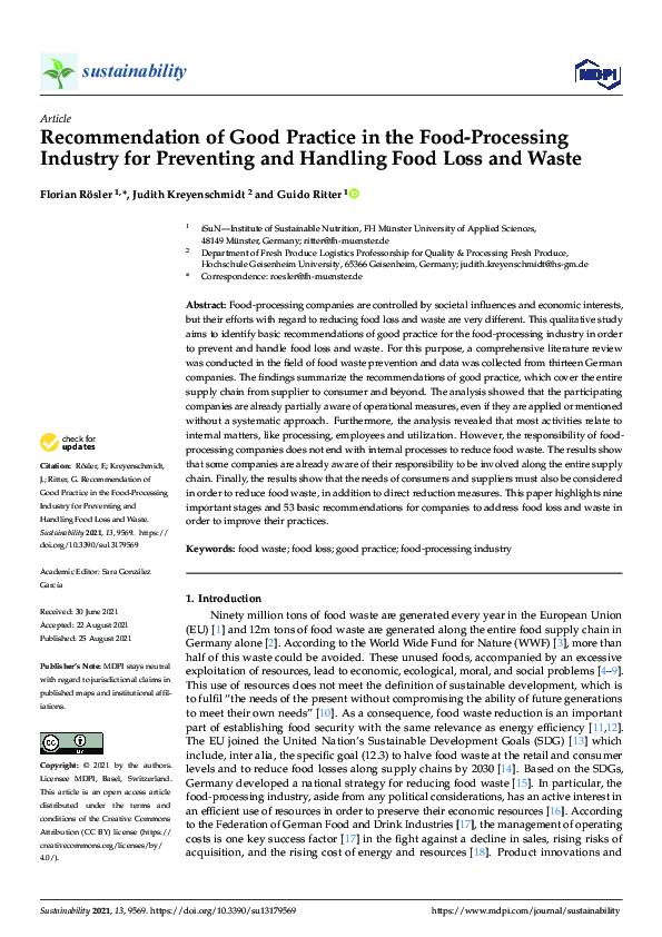 (PDF) Recommendation of Good Practice in the Food-Processing Industry for Preventing and ...