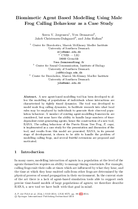 (PDF) Biomimetic agent based modelling using male Frog calling behaviour as a case study | Jakob ...