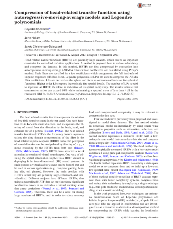 (PDF) Compression of head-related transfer function using autoregressive-moving-average models ...