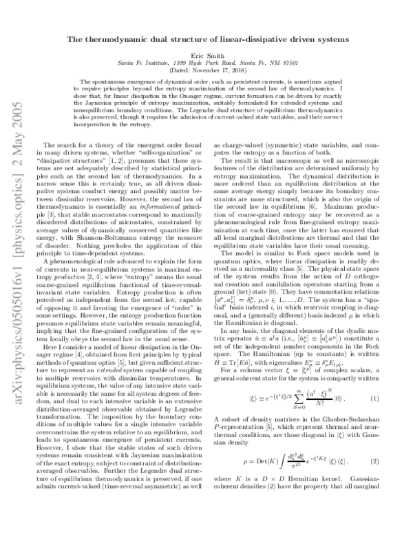 Pdf Thermodynamic Dual Structure Of Linear Dissipative Driven Systems