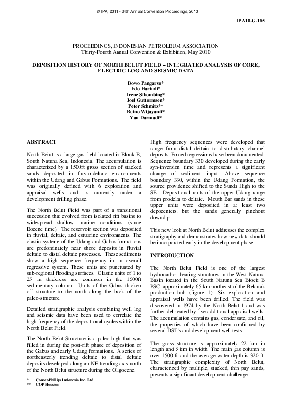 (PDF) Deposition History of North Belut Field – Integrated Analysis of ...