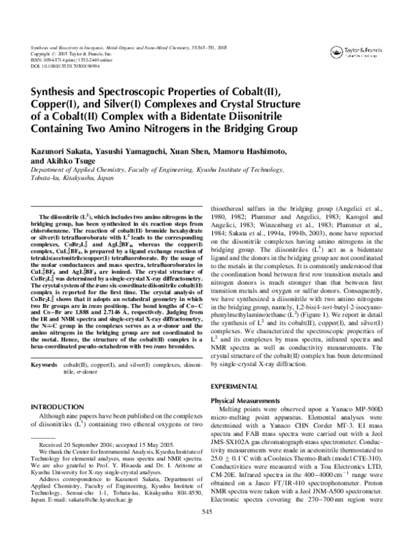 (PDF) Synthesis and spectroscopic properties of cobalt(III) complexes of some aroyl hydrazones ...