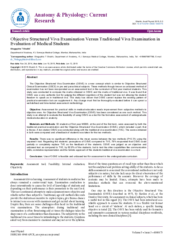 (PDF) Objective Structured Viva Examination Versus Traditional Viva ...
