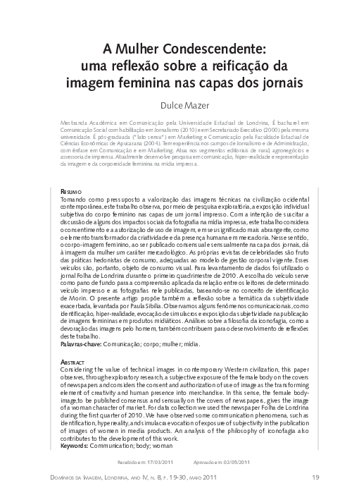 A Mulher Condescendente: uma reflexão sobre a reificação da imagem ...