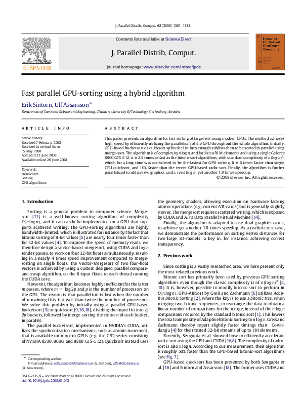 (PDF) Fast parallel GPU-sorting using a hybrid algorithm