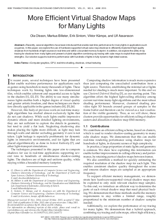 (PDF) More Efficient Virtual Shadow Maps for Many Lights | Ulf ...