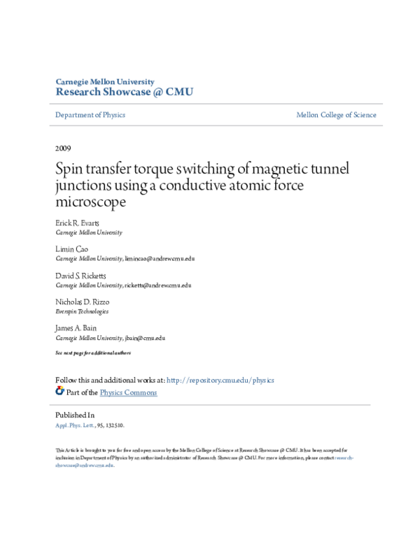 (PDF) Spin transfer torque switching of magnetic tunnel junctions using ...