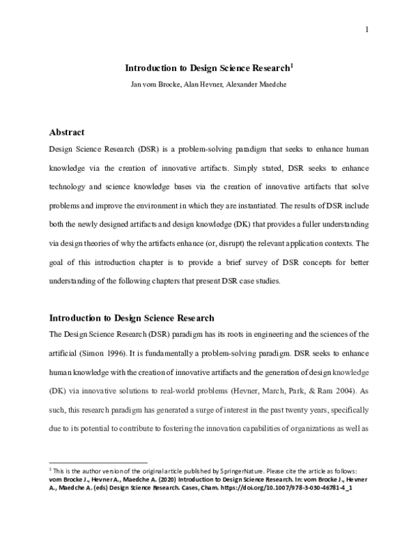 (PDF) Introduction to Design Science Research