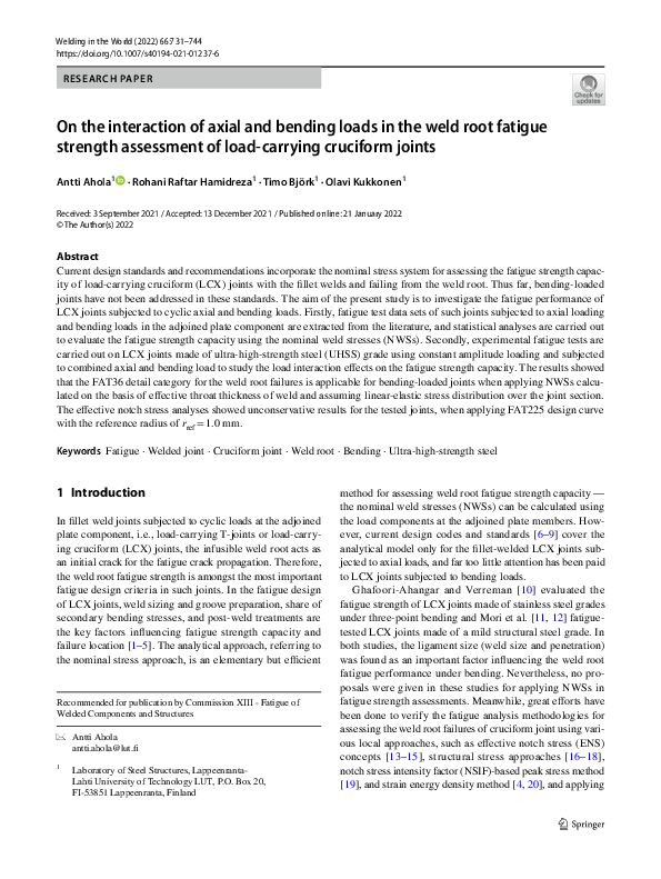 (PDF) On the interaction of axial and bending loads in the weld root ...