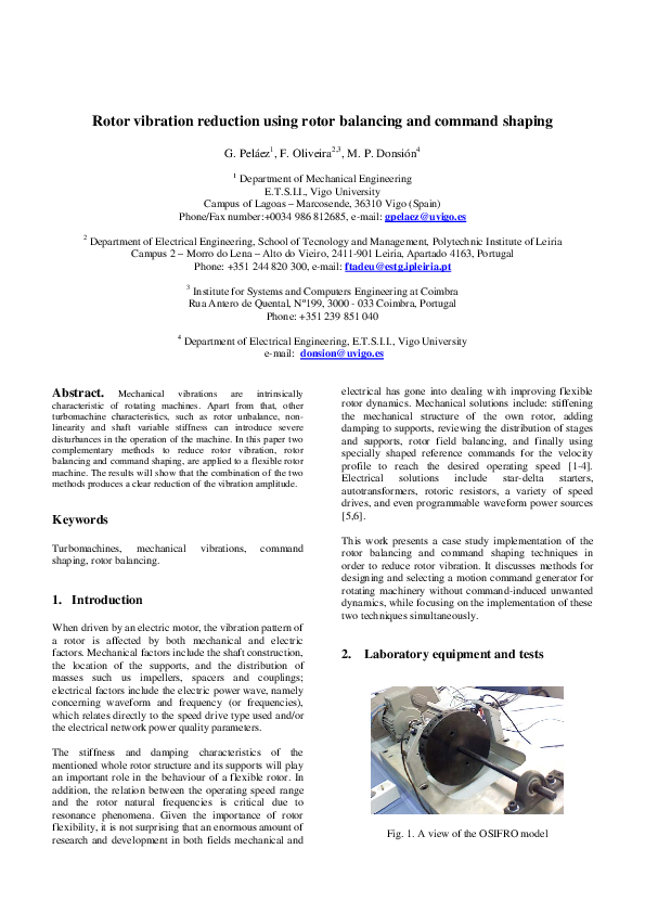 (PDF) Rotor vibration reduction using rotor balancing and command shaping