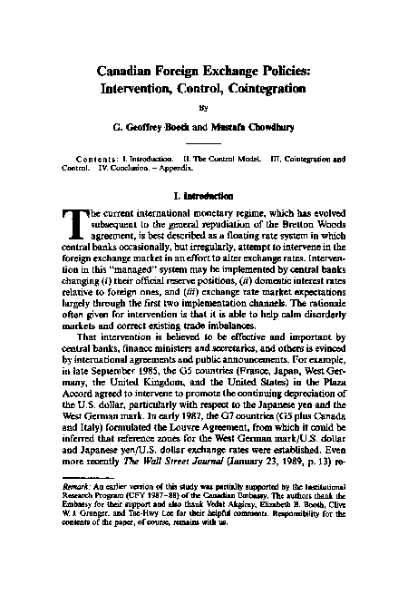 (PDF) Canadian foreign exchange policies: Intervention, control ...