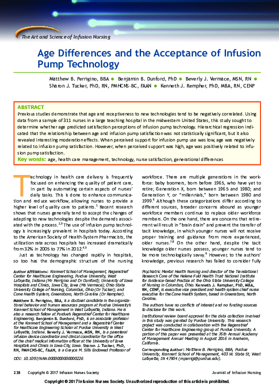 (PDF) Generational Differences and the Acceptance of Infusion Pump ...