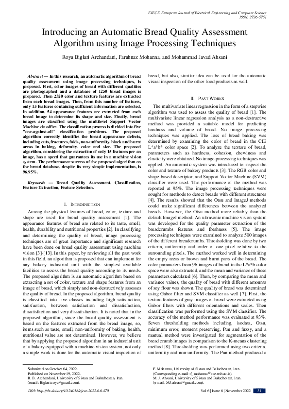 Pdf Introducing An Automatic Bread Quality Assessment Algorithm Using Image Processing Techniques