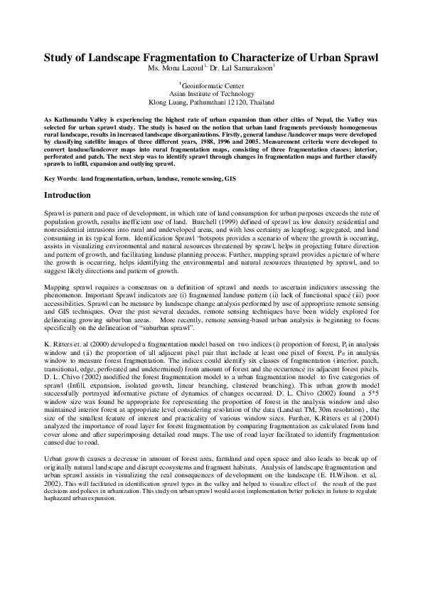 (PDF) Study of Landscape Fragmentation to Characterize of Urban Sprawl