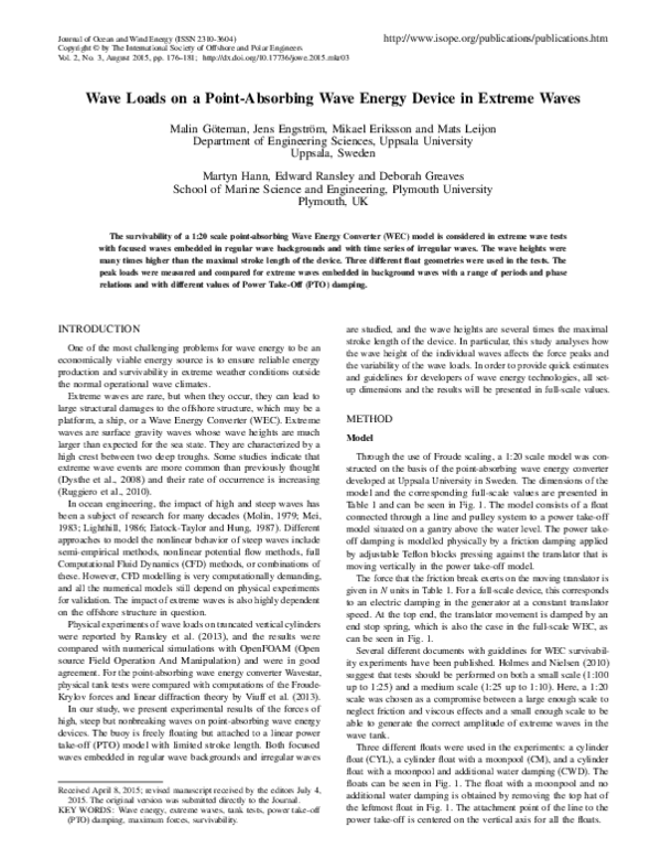 (PDF) Wave Loads on a Point-Absorbing Wave Energy Device in Extreme Waves