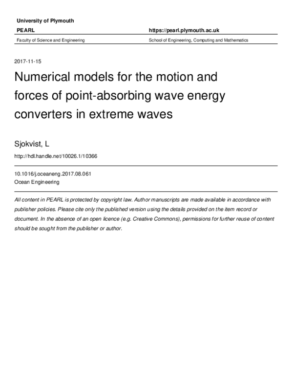 (PDF) Numerical models for the motion and forces of point-absorbing wave energy converters in ...