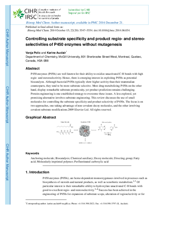 (PDF) Engineering P450 Substrate Specificity and Selectivity