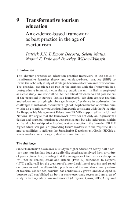(PDF) Transformative tourism education: An evidence-based framework as best practice in the age ...
