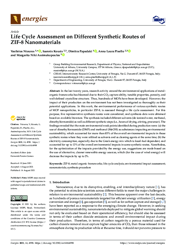 (PDF) Life Cycle Assessment on Different Synthetic Routes of ZIF-8 ...