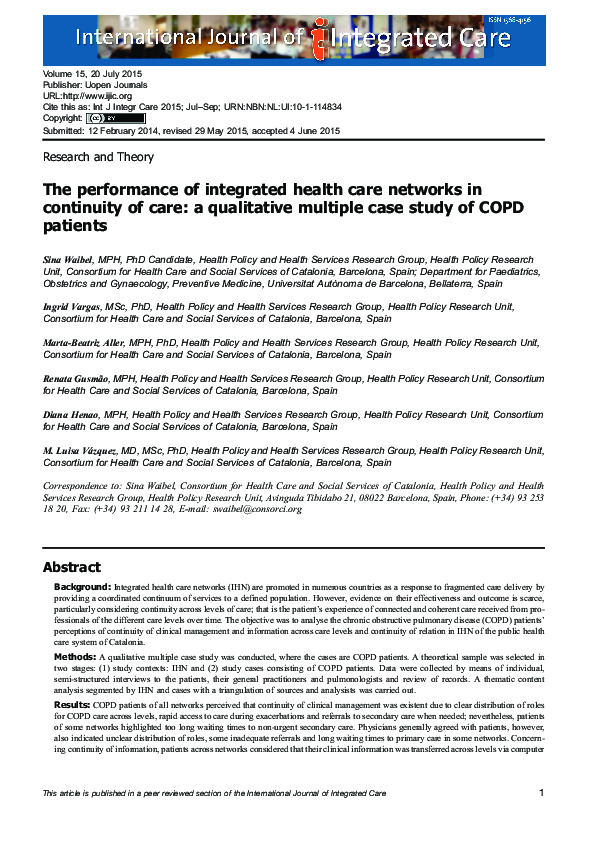 (PDF) The performance of integrated health care networks in continuity ...