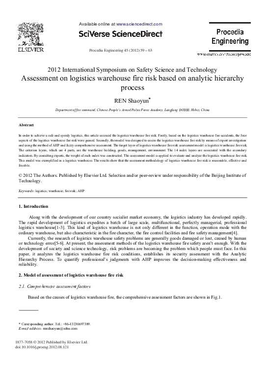 (PDF) Assessment on Logistics Warehouse fire Risk based on Analytic ...