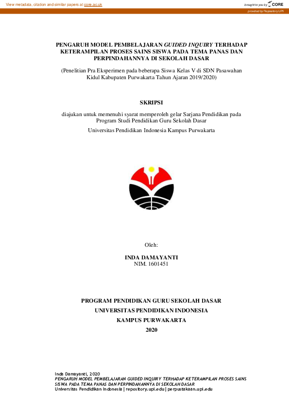 (PDF) PENGARUH MODEL PEMBELAJARAN GUIDED INQUIRY TERHADAP KETERAMPILAN PROSES SAINS SISWA PADA ...