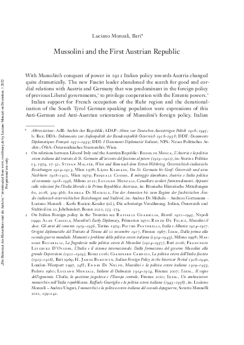 (PDF) Mussolini and the First Austrian Republic