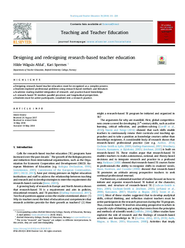 (PDF) Designing and redesigning research-based teacher education