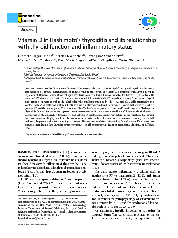 (PDF) Vitamin D in Hashimoto’s thyroiditis and its relationship with thyroid function and ...