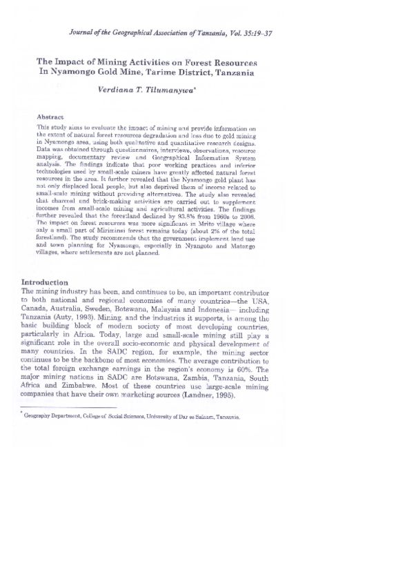 (PDF) The impact of mining activities on forest resources in Nyamongo ...