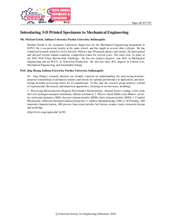 (PDF) Introducing 3-D Printed Specimens to Mechanical Engineering