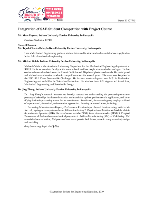 (PDF) Integration of SAE Student Competition with Project Course