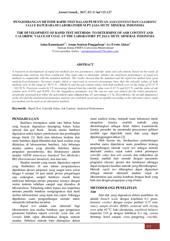 (PDF) Pengembangan Metode Rapid Test Dalam Penentuan Ash Content Dan ...