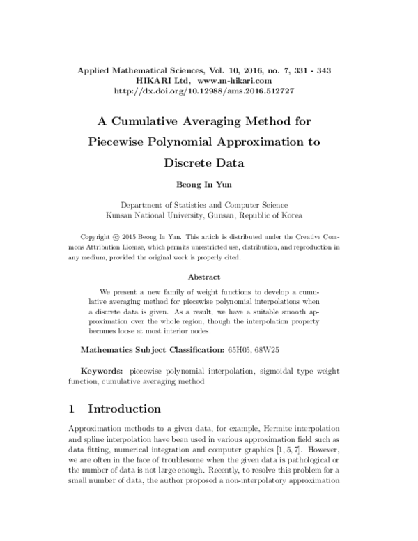 (PDF) A cumulative averaging method for piecewise polynomial ...