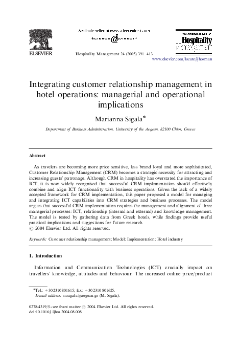 (PDF) Integrating customer relationship management in hotel operations ...