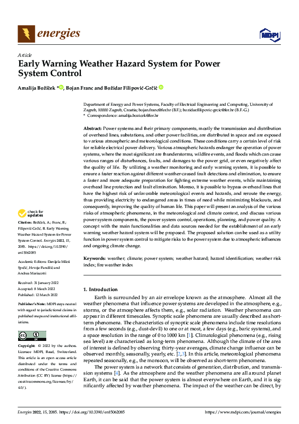 (PDF) Early Warning Weather Hazard System for Power System Control