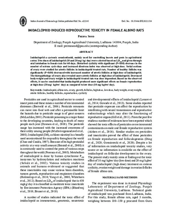 (PDF) Imidacloprid Induced Reproductive Toxicity in Female Albino Rats