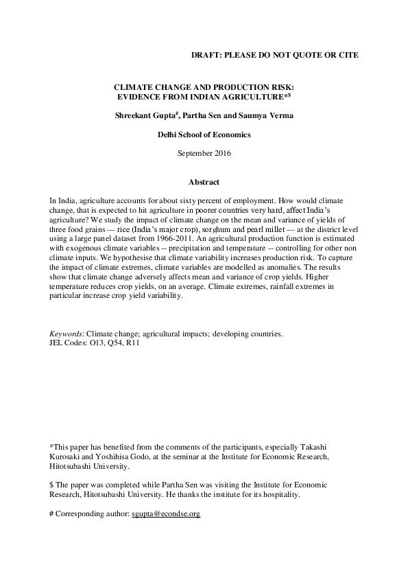 (PDF) Draft: Please Do Not Quote or Cite Climate Change and Production Risk: Evidence from ...