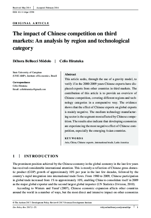 (PDF) The impact of Chinese competition on third markets: An analysis ...